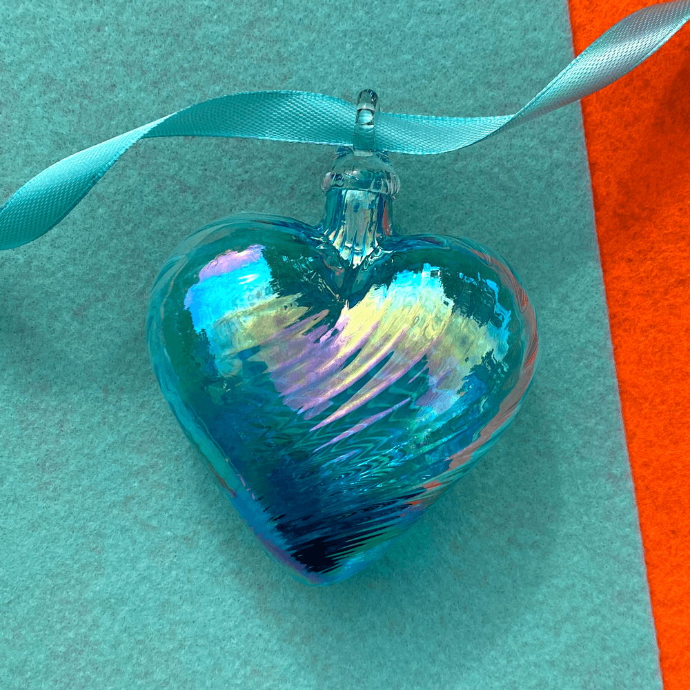 Handmade Glass Birthstone Heart Ornament: December Topaz